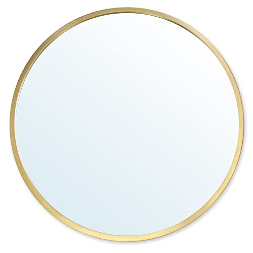 ZENIDA Round Wall Mirror,24-inch Large Circle Mirror,Gold Metal Framed Wall-Mounted Bathroom Mirror,Decorative Round Mirror for Bathroom Decor,Vanity Bedroom,Living Room,Entryway