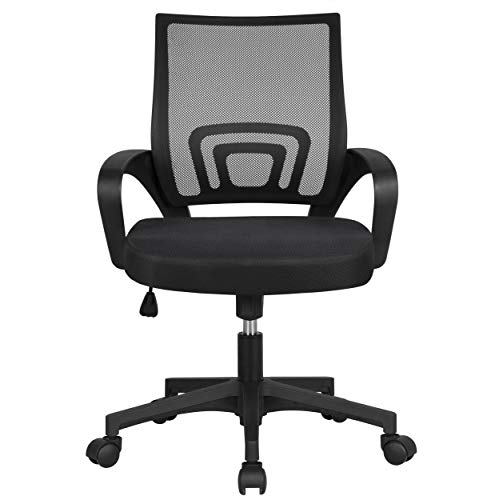 Yaheetech Home Office Modern Desk and Chair Set Computer Desk w/Drawer & Shelves with Ergonomic Mesh Height Adjustable Office Chair