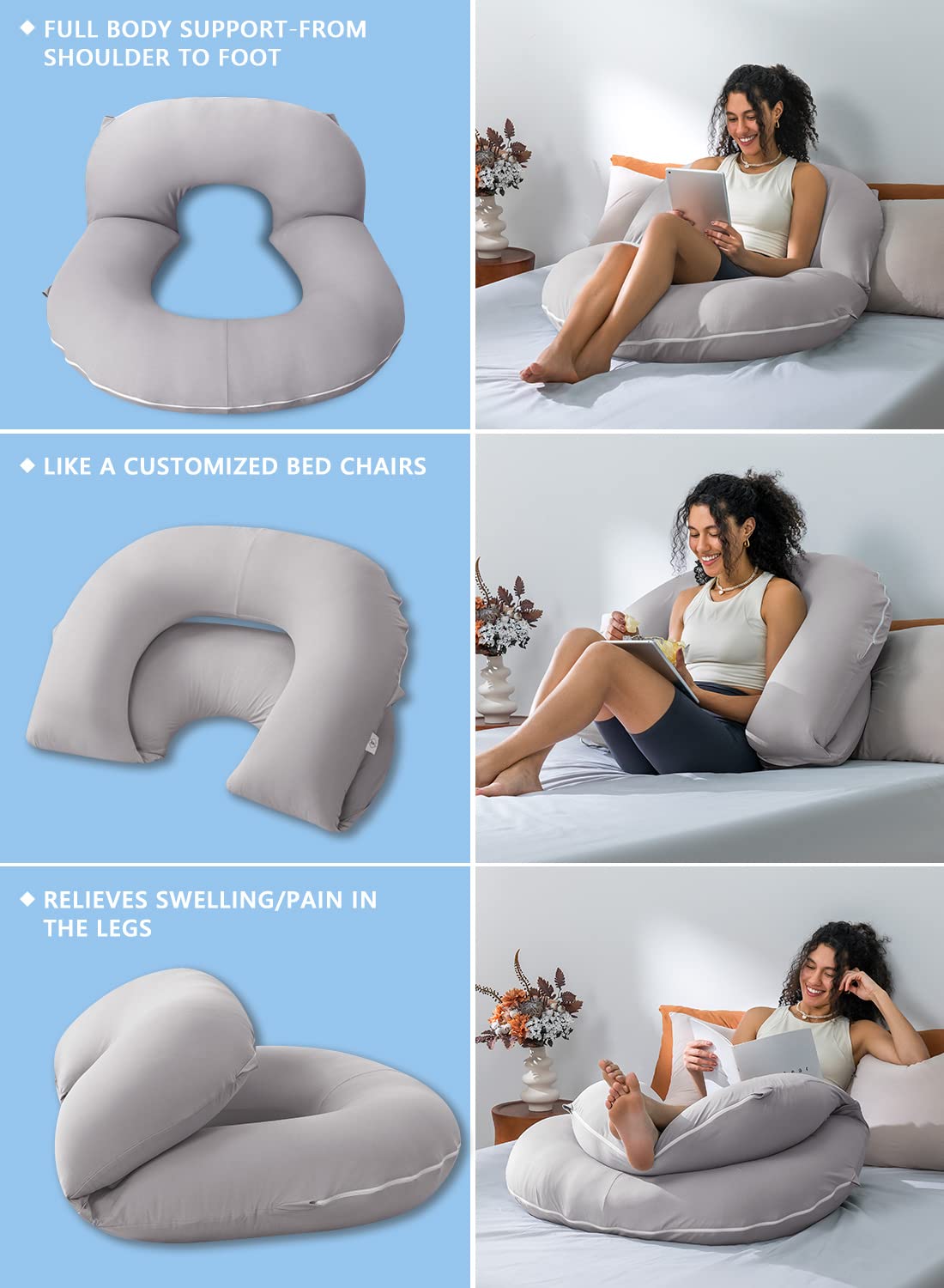 INSEN Reading Pillow, Back Pillow for Sitting in Bed for Reading, Nurse & Relax, Reading Pillow for Adults, Moms & Kids, Sit Up Pillow for Bed