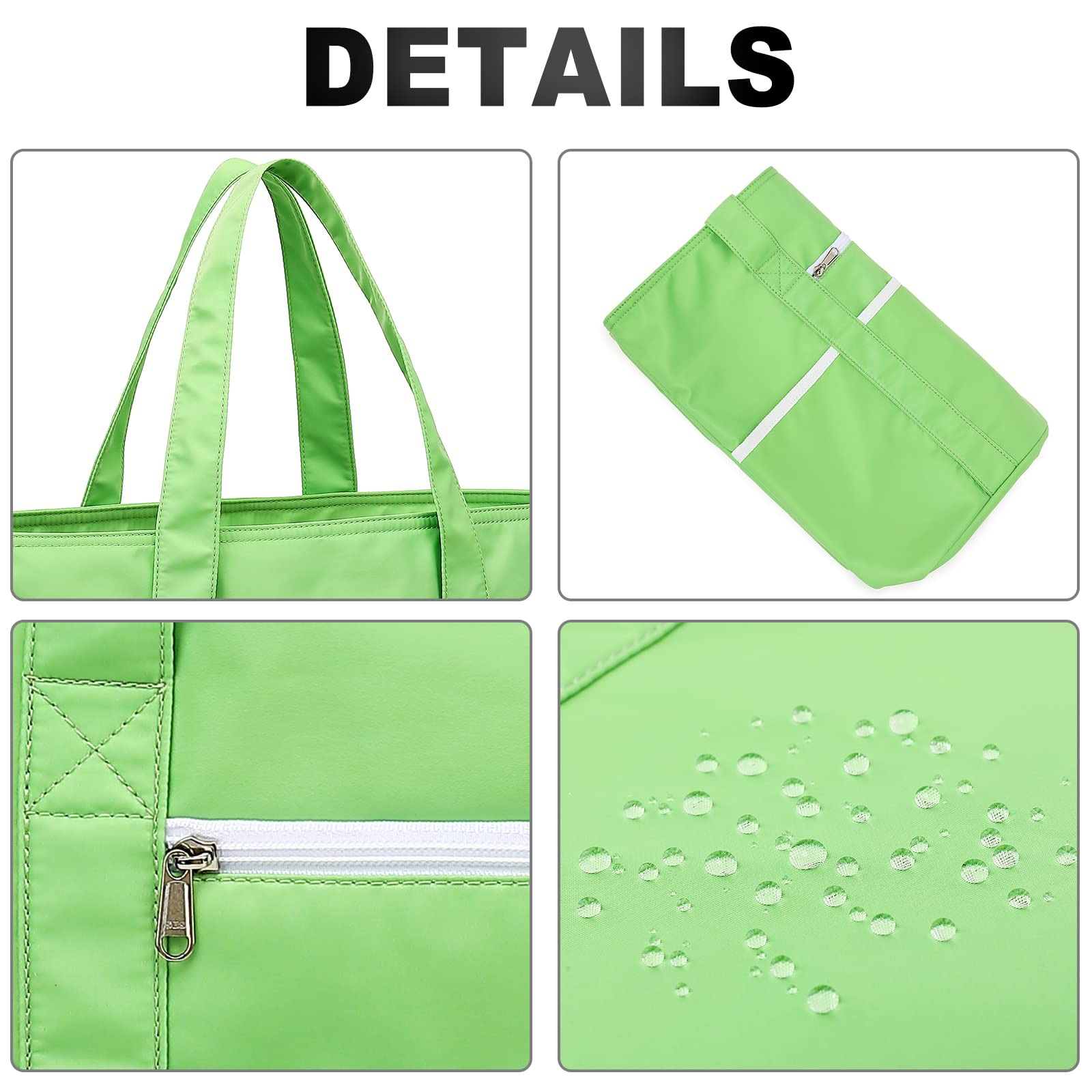 LEDAOU Large Beach Tote Bag Women Beach Bag Waterproof Sandproof Pool Bag with Zipper Travel Gym Tote Bag (Green)