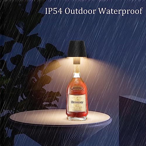 Howskys 2 Pack LED Dimmable Bottle Lamp 3000k+RGB, IP54 Wireless Bottle Lamp for Indoor and Outdoor, 5500 mAh Rechargeable Bottle Lamp for Family, Restaurant & Bar(Black)