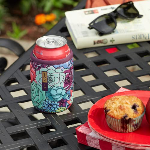 Sok It Can Sok Reusable Neoprene Insulated Sleeve for Can Soda, Pop, Beer, Seltzer (Succulents, 12oz Can Sleeve)