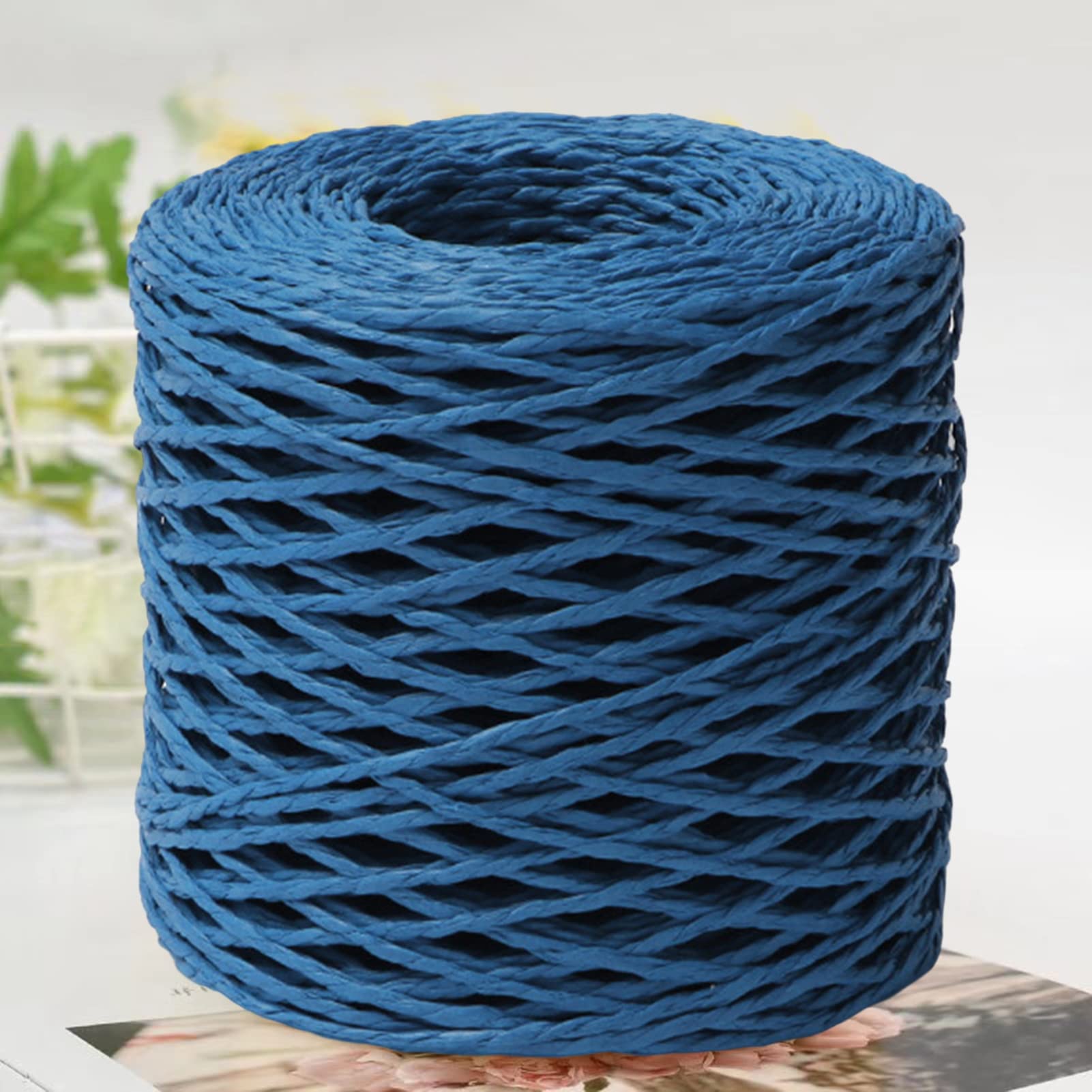 Altsuceser Hand Crocheting Straw Braided Yarn, DIY Knit Yarn Straw Raffia Yarn Crochet Cotton Straw Braided Thread for Summer Sun Hat, Beach Bag Navy Blue