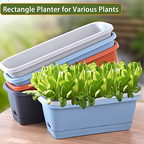 8-pack 15.6*7.5*5.9" Planter Boxes Outdoor Large,Window Box Planters Rectangle for Indoor Plants,Long Planter Box with Drainage Tray,Windowsill Herb Garden for Vegetables Succulents(Light-blue)
