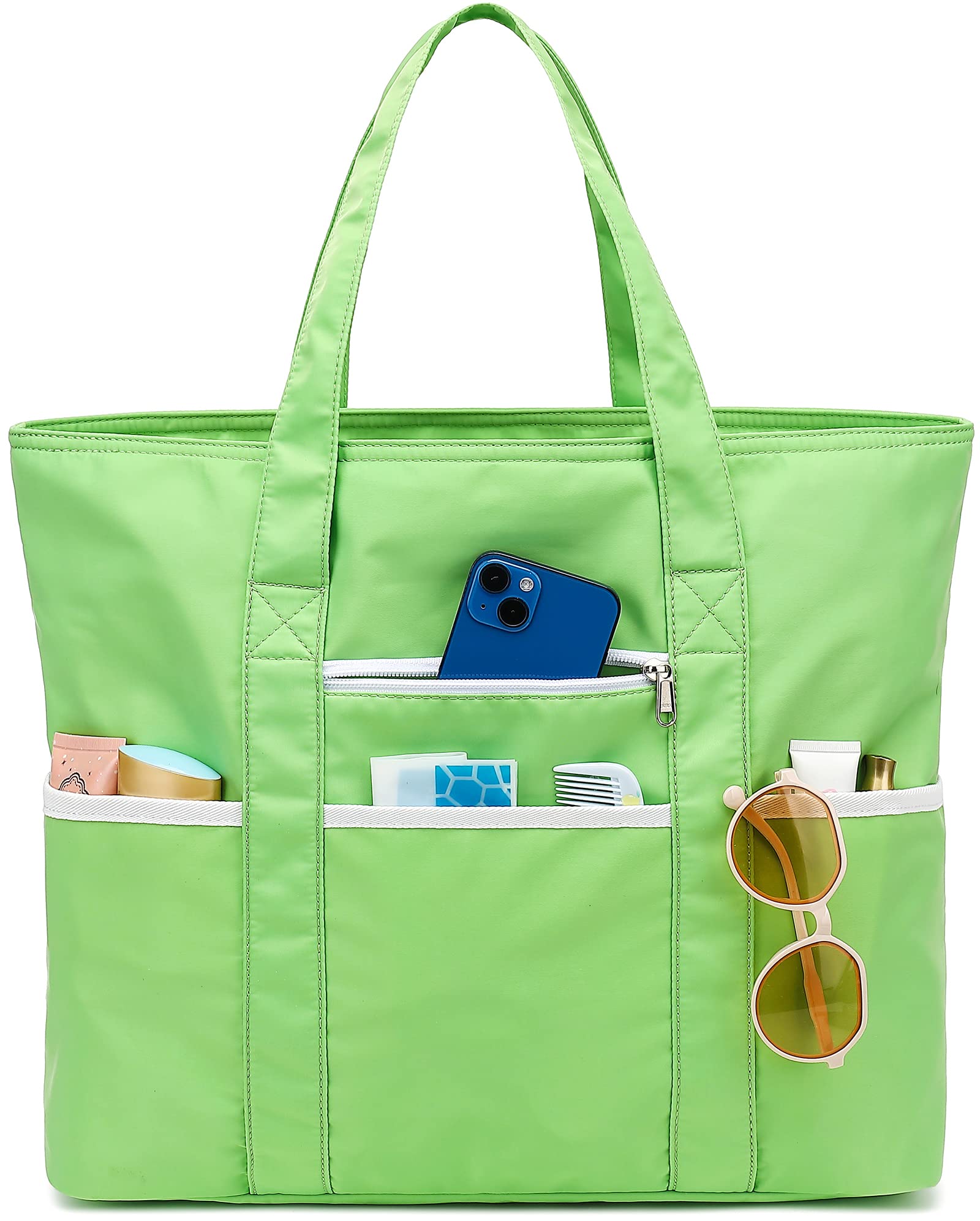 LEDAOU Large Beach Tote Bag Women Beach Bag Waterproof Sandproof Pool Bag with Zipper Travel Gym Tote Bag (Green)