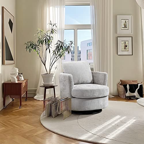 Swivel Accent Chairs Living Room Modern Comfy Round Arm Chairs Upholstered Barrel Swivel Chairs Sillas De Sala Circle Club Chair Cozy Chairs for Small Spaces Bedroom (Grey Chenille, Set of 1)