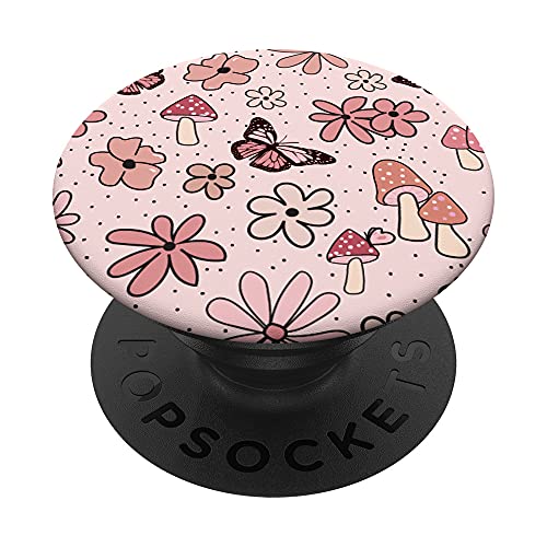 Pink Flowers Butterflies & Mushrooms Cottagecore Aesthetic PopSockets Swappable PopGrip