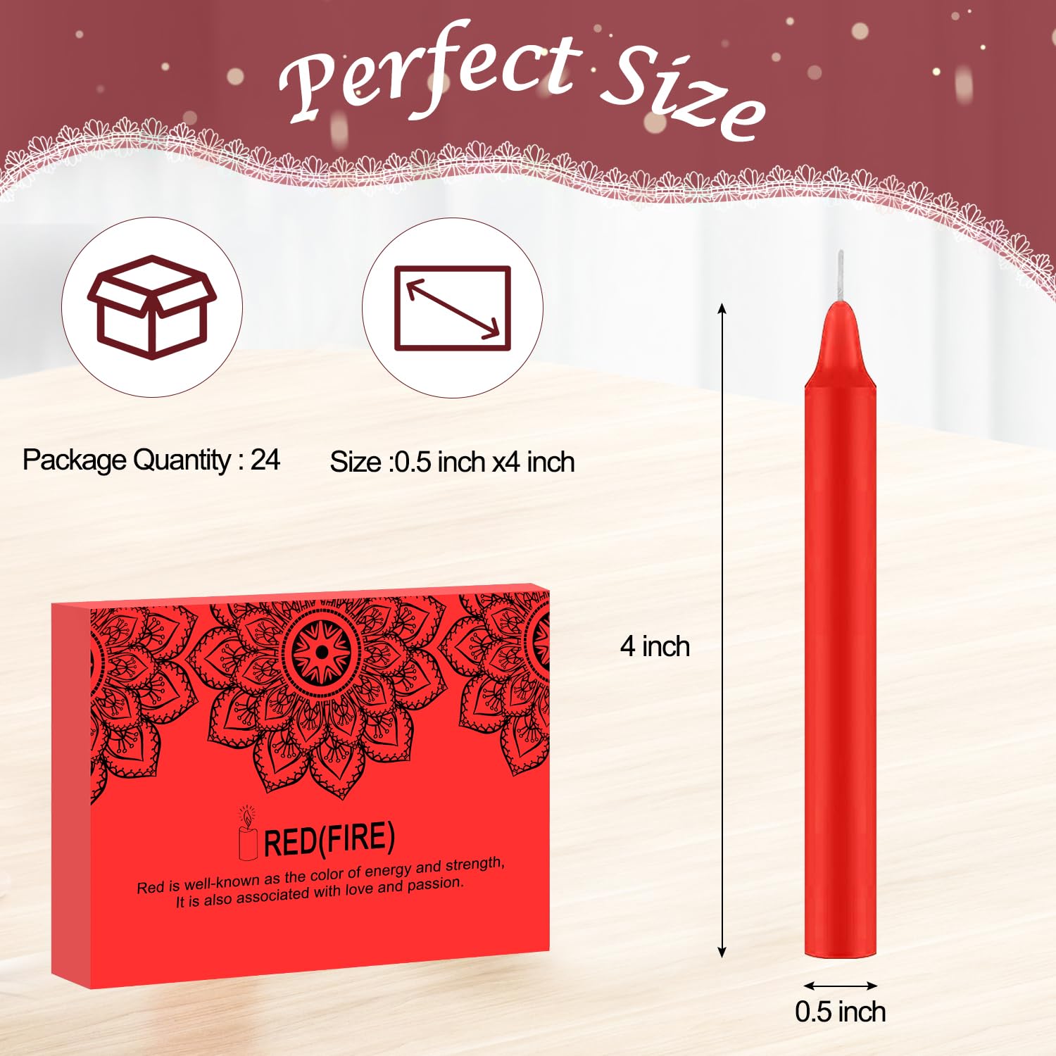 Tobeape Red Candles Set of 24, 4" Red Spell & Chime Candles, Unscented Mini Taper Candle for Witchcraft, Wiccan Altar, Magic Tools, Rituals, Prayer, Meditation and Christmas Party Decoration