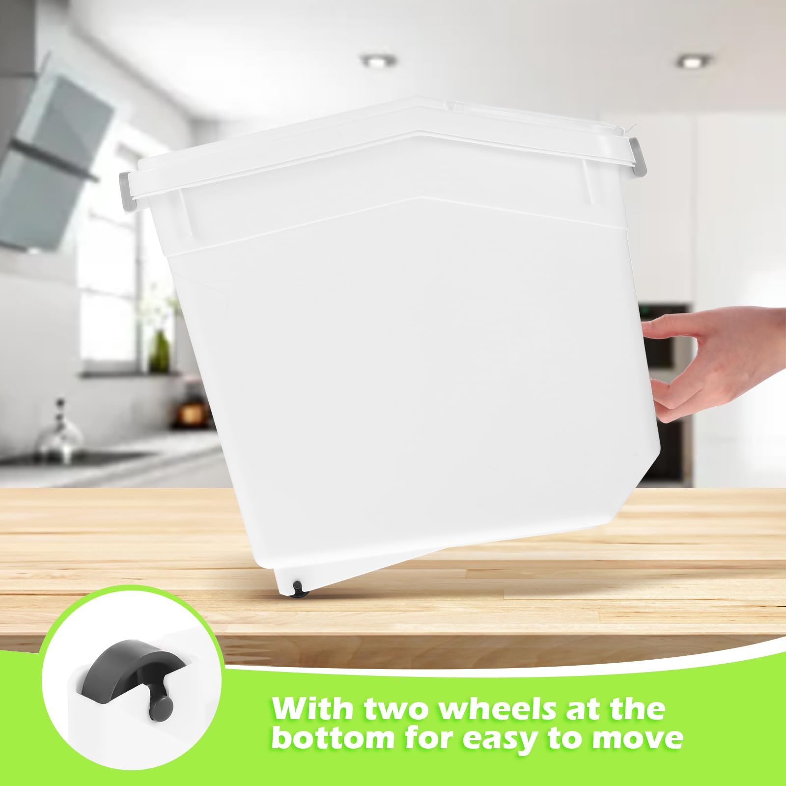 Sunnyray 4 Pack Rice Food Storage Container, 38.5 lb Airtight Flour Storage Bins with Scoop, Large Storage Boxes with Wheels for Dry Food, Grain, Sugar, Cereal, PET Food