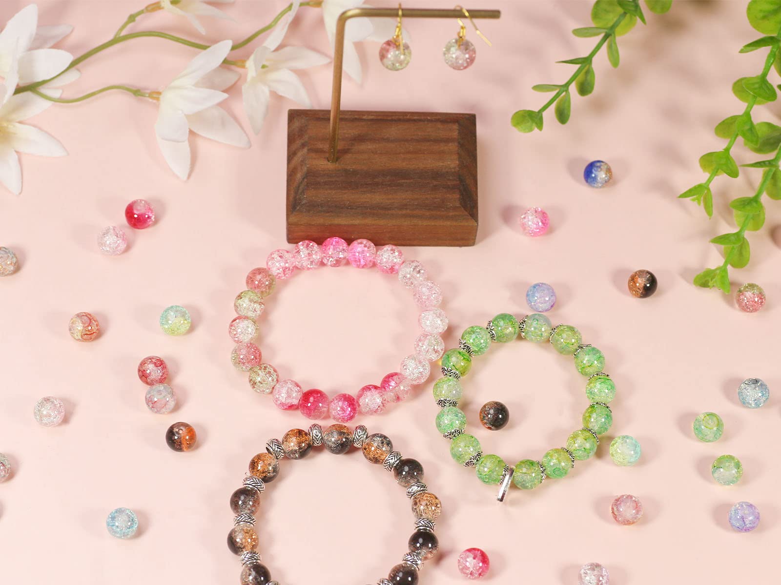 10mm Crackle Glass Beads for Jewelry Making 600pcs Assorted Panited Handcrafted Round Beads for Bracelet Lampwork Smooth Loose Beads Spacer Necklace Earring & DIY Crafts Beads Supplies