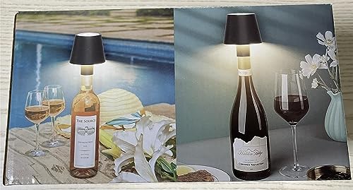 Howskys 2 Pack LED Dimmable Bottle Lamp 3000k+RGB, IP54 Wireless Bottle Lamp for Indoor and Outdoor, 5500 mAh Rechargeable Bottle Lamp for Family, Restaurant & Bar(Black)