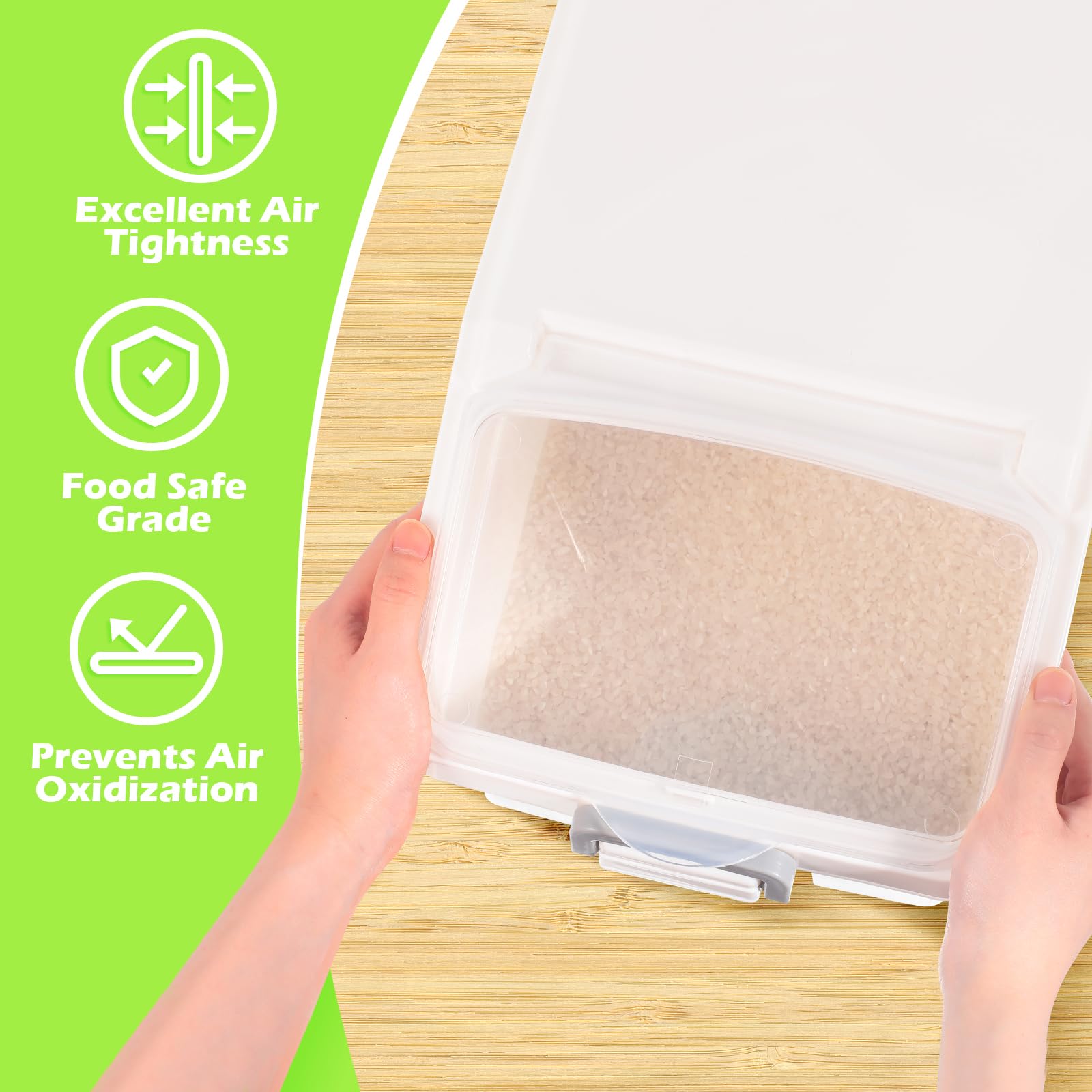 Sunnyray 4 Pack Rice Food Storage Container, 38.5 lb Airtight Flour Storage Bins with Scoop, Large Storage Boxes with Wheels for Dry Food, Grain, Sugar, Cereal, PET Food