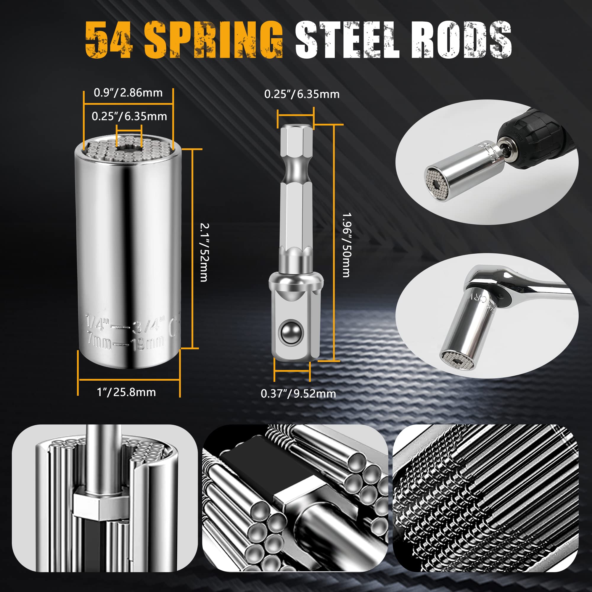 MulWark Super Universal Socket Tools for Men - (7-19 MM) Socket Set with Power Drill Adapter Gadgets for Men Women Birthday Gift for Dad Husband