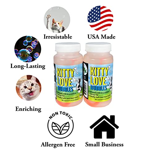 Kitty Love Bubbles: 2 Pack 4oz Bottles of Catnip Scent Bubbles for Cats, Non-Toxic and Allergen-Free, Bring Out Your Cat's Inner Hunter with Hours of Fun and Exercise