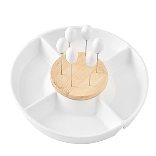 Singkasa Chip & Dip Serving Set Porcelain 4 Sectional Round Divided Serving Platter/Tray with Fruit Insert