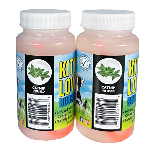 Kitty Love Bubbles: 2 Pack 4oz Bottles of Catnip Scent Bubbles for Cats, Non-Toxic and Allergen-Free, Bring Out Your Cat's Inner Hunter with Hours of Fun and Exercise