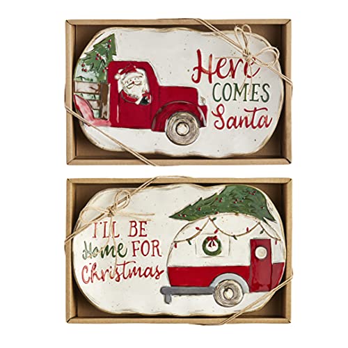 Mud Pie, Truck, Farmhouse Christmas Stoneware Platter, 5 1/4" x 8 1/2"
