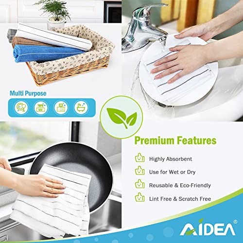 AIDEA Dish Towels-8Pack, 15βx25β, Super Soft and Absorbent, Multi-Purpose Microfiber Kitchen Towels for Home, Kitchen-White/Grey