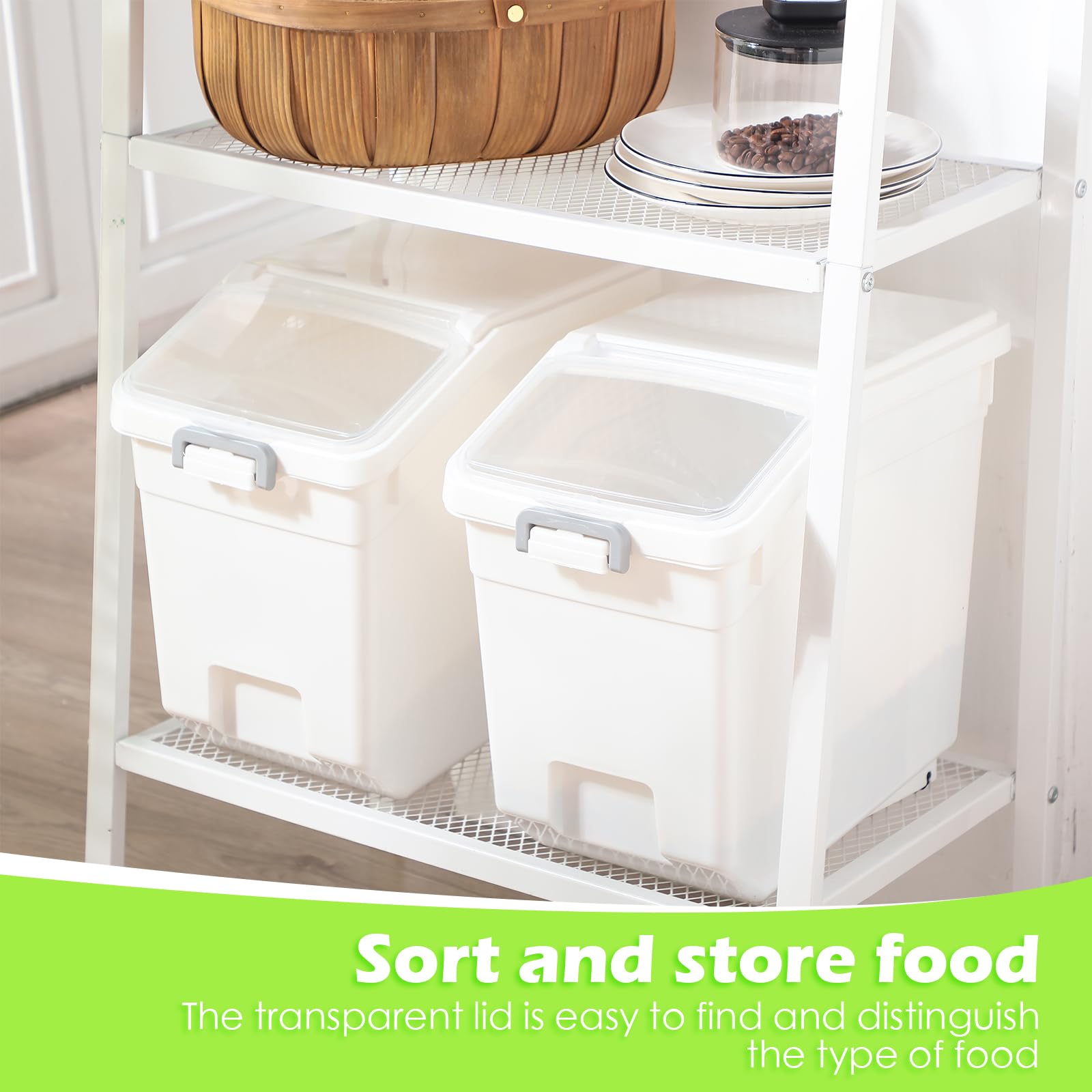 Sunnyray 4 Pack Rice Food Storage Container, 38.5 lb Airtight Flour Storage Bins with Scoop, Large Storage Boxes with Wheels for Dry Food, Grain, Sugar, Cereal, PET Food