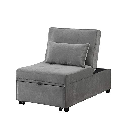 LTT Futon Couch, Folding Sofa Bed, Folding Sofa Bed with Storage Adjustable Backrest Lounger Convertible Couch for Living Room(Gray)