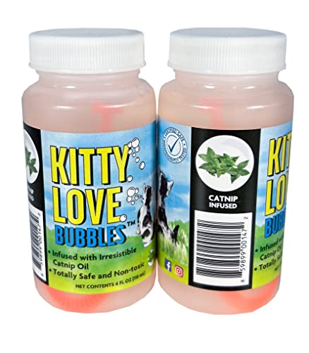 Kitty Love Bubbles: 2 Pack 4oz Bottles of Catnip Scent Bubbles for Cats, Non-Toxic and Allergen-Free, Bring Out Your Cat's Inner Hunter with Hours of Fun and Exercise