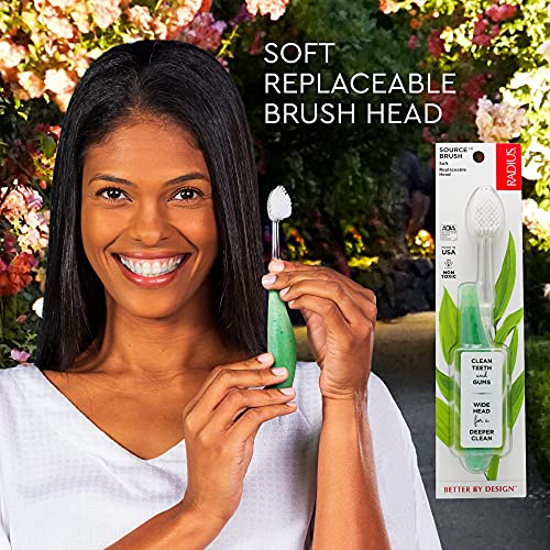 RADIUS Toothbrush Source Floss Brush BPA Free & ADA Accepted Improve Gum Health & Reduce Gum Issues - Soft - Hemp/Soda Pop Ecogrind/Coconut - Pack of 3