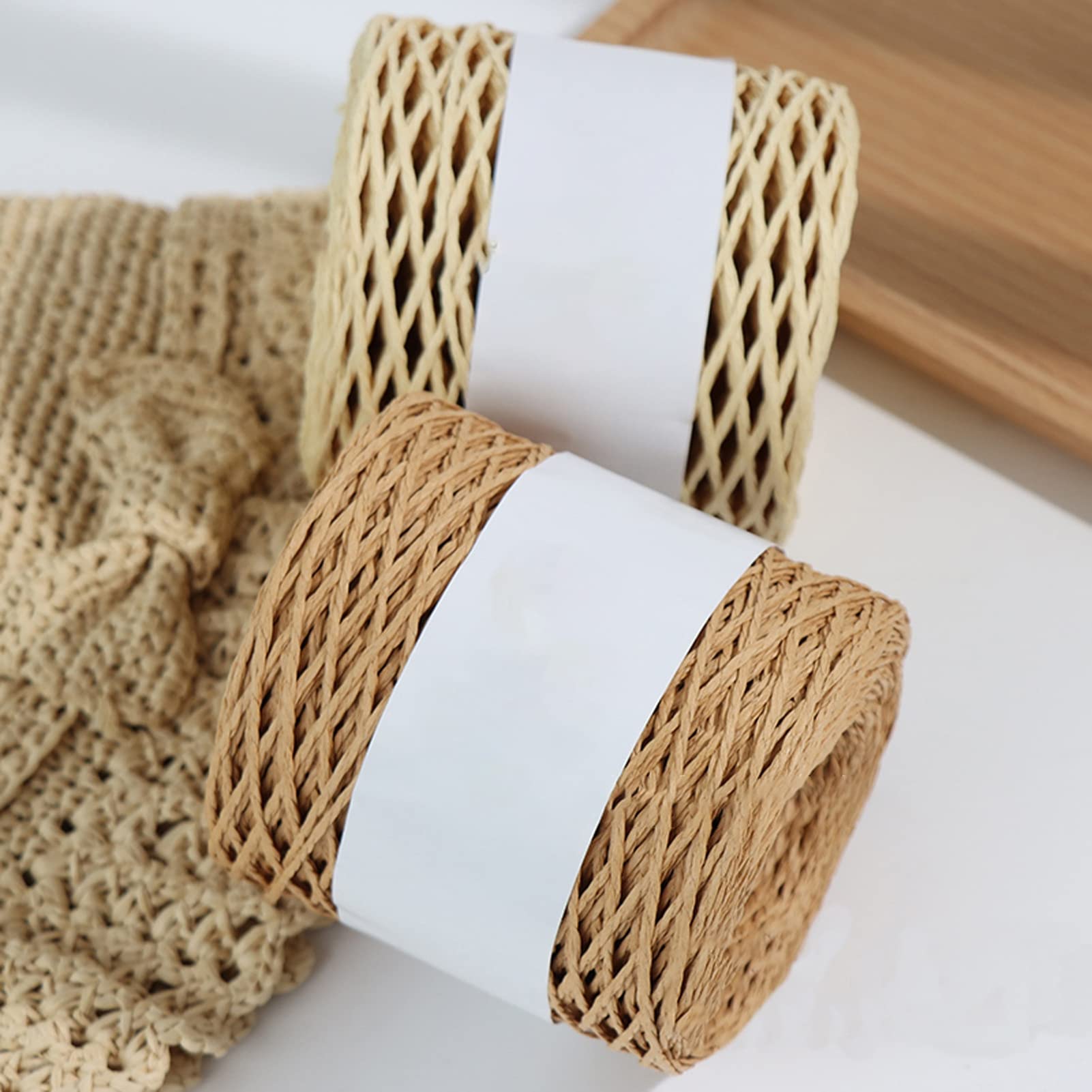 Altsuceser Hand Crocheting Straw Braided Yarn, DIY Knit Yarn Straw Raffia Yarn Crochet Cotton Straw Braided Thread for Summer Sun Hat, Beach Bag Navy Blue