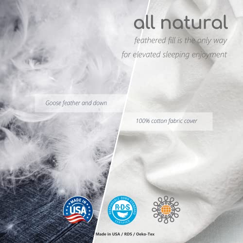 Dreamhood Luxury Goose Feather Down Pillow King Size Set of 2 - Made in USA Firm Gusseted Bed Pillows for Sleeping with Soft Premium 500 TC Cooling Cotton Shell