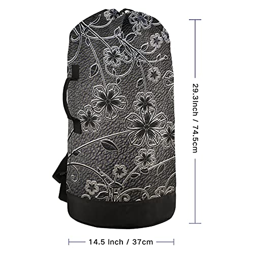 Floral Laundry Bag Backpack Large Oxford Cloth 14.5''x29.3'' Rips & Tears Resistant Dirty Clothes Storage Bag for Students Dorm Room Clothes Hamper Camping Backpack