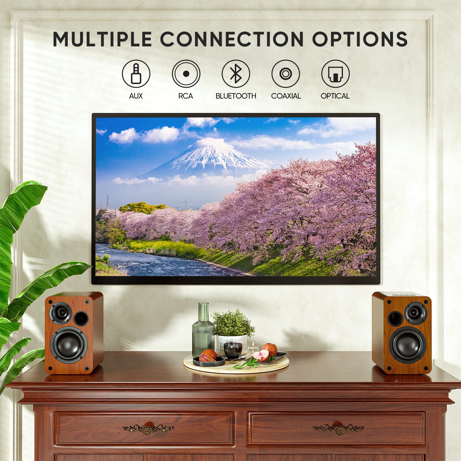 Saiyin Bluetooth Bookshelf Speakers, 30W X 2 Powered TV Speakers with 3.5 Inch Woofer, Turntable Speakers with Optical/AUX/RCA Input for PC and TV