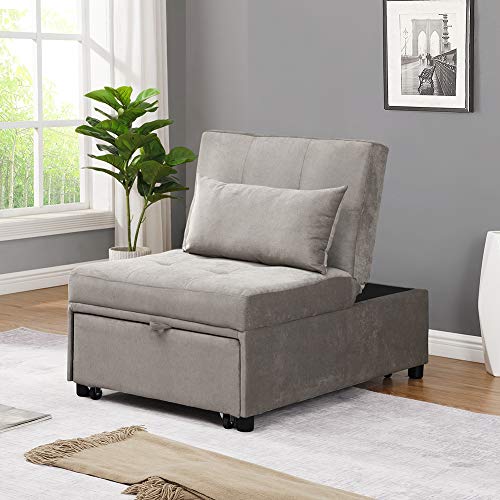 LTT Futon Couch, Folding Sofa Bed, Folding Sofa Bed with Storage Adjustable Backrest Lounger Convertible Couch for Living Room(Gray)