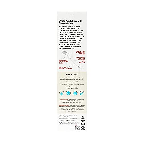 RADIUS Toothbrush Source Floss Brush BPA Free & ADA Accepted Improve Gum Health & Reduce Gum Issues - Soft - Hemp/Soda Pop Ecogrind/Coconut - Pack of 3