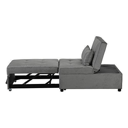 LTT Futon Couch, Folding Sofa Bed, Folding Sofa Bed with Storage Adjustable Backrest Lounger Convertible Couch for Living Room(Gray)