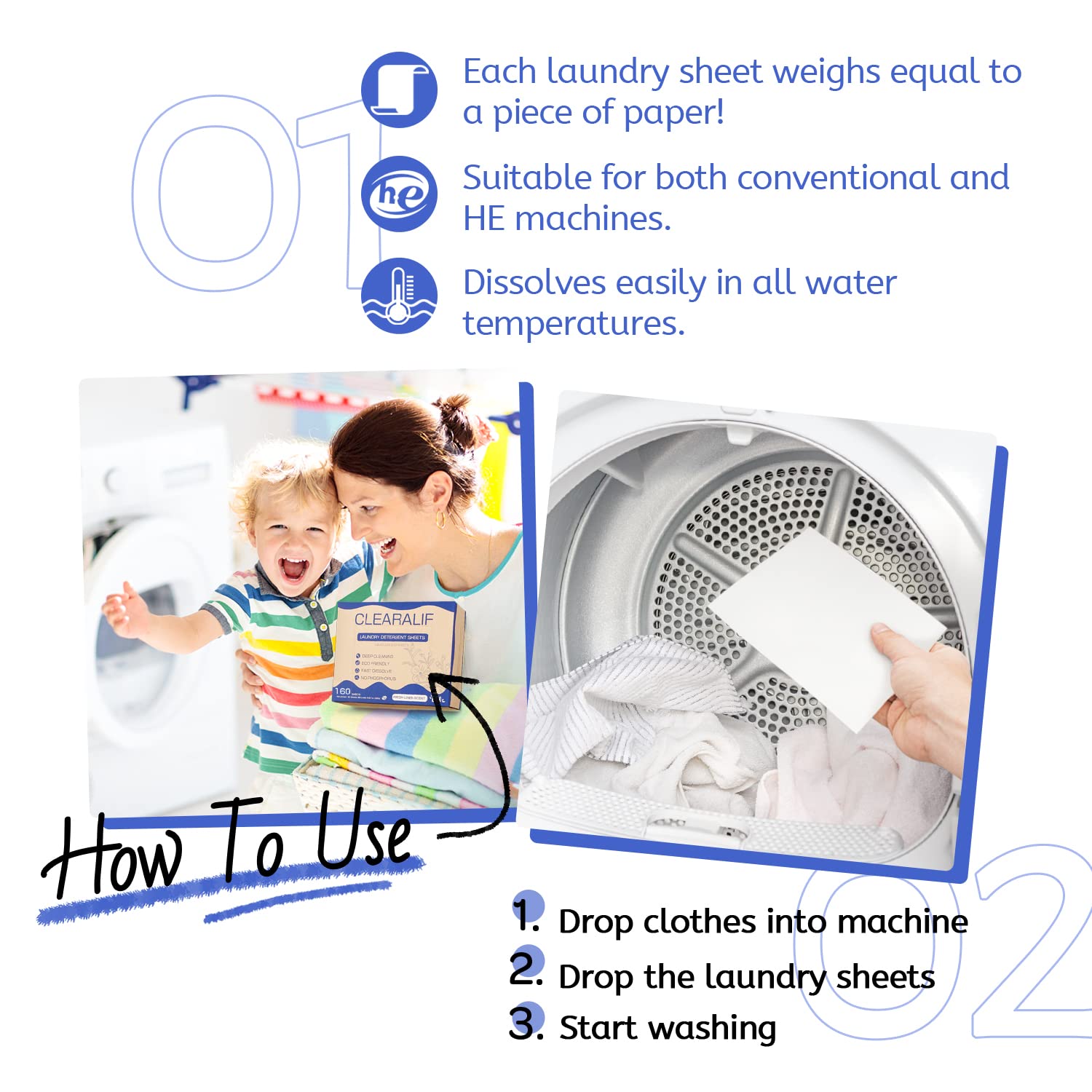 Laundry Detergent Sheets Up to 320 Loads, Fresh Linen - Great For Travel,Apartments, Dorms,CLEARALIF Laundry Detergent Strips Eco Friendly & Hypoallergenic (80 Sheets, Pack of 2)