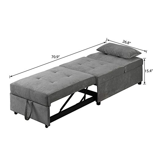 LTT Futon Couch, Folding Sofa Bed, Folding Sofa Bed with Storage Adjustable Backrest Lounger Convertible Couch for Living Room(Gray)