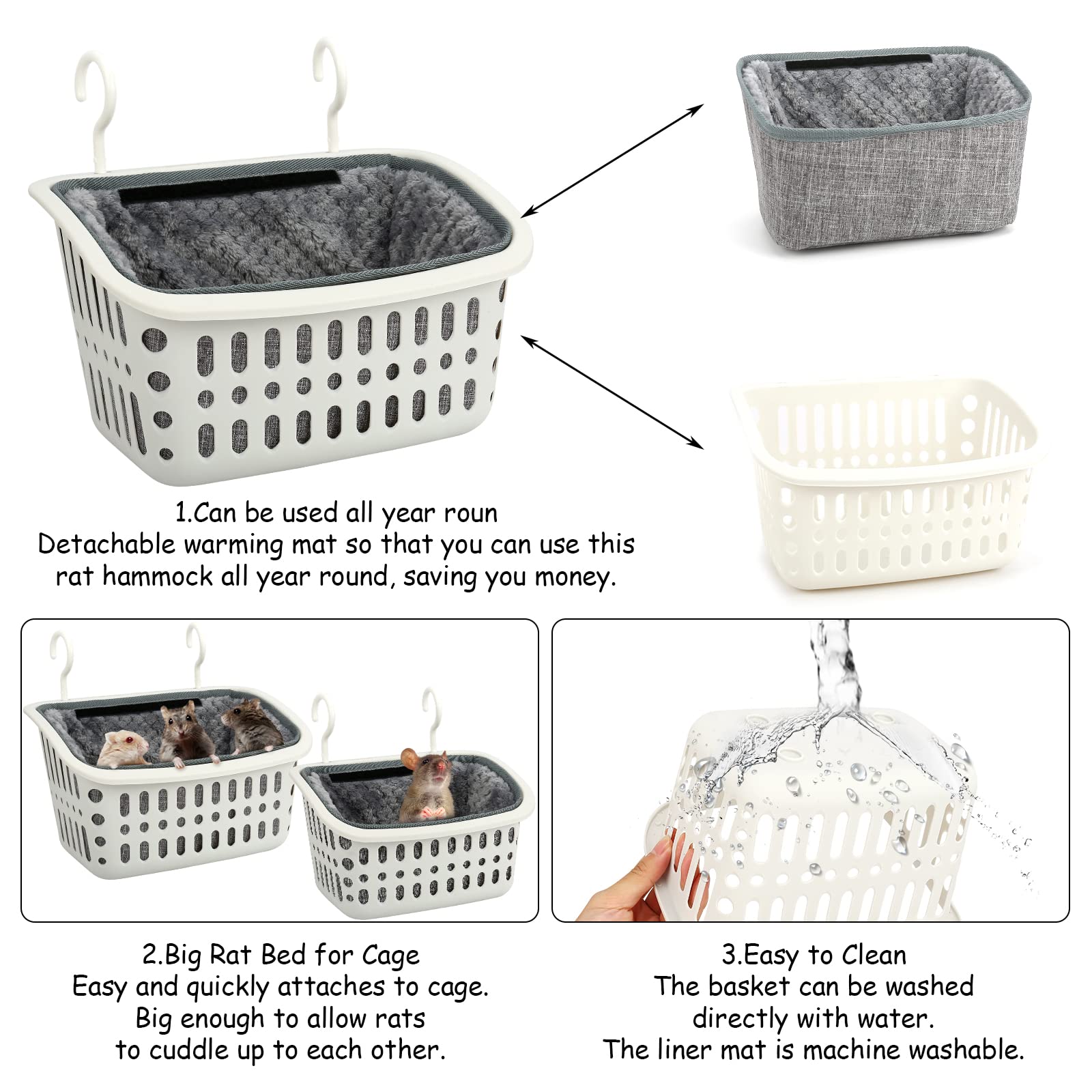 tangtty Ferret Rat Hammock 2 PCS Ferret Cage Accessories Washable Rat Hammock on Ferret Cage Soft Hiding Playing Sleeping Guinea Pig Hammock for Ferrets, Rat, Sugar Glider, Squirrel, Guinea Pig.