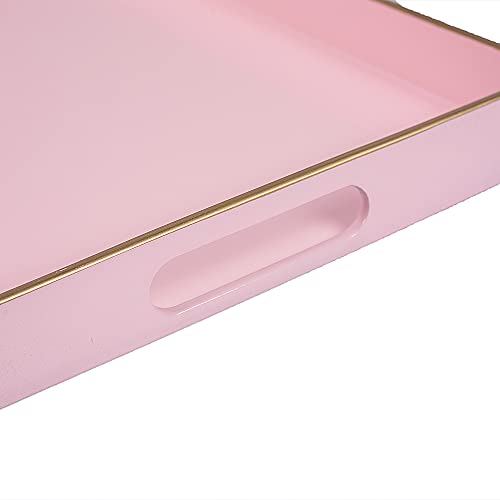 MAONAME Pink Serving Tray with Handles, Modern Decorative Tray for Coffee Table, Plastic Rectangular Tray for Ottoman, Bathroom, Decor, 15.75β x 10.2β x1.57