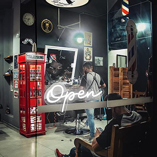 Open Signs for Business, 15"x 7.3" LED Neon Open Sign with Remote ON/OFF Switch Adjustable Brightness Open Neon Signs for Restaurant Bar Salon Stores Hotel Wall Decor Light Open Sign (White)