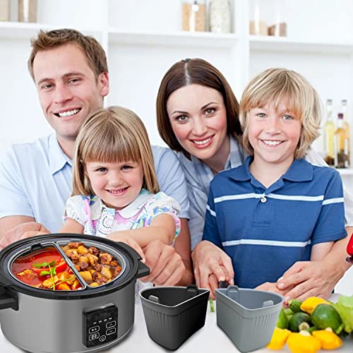 Slow Cooker Liners fit Crock-Pot 6 Quart Oval Slow Cooker,Silicone Slow Cooker,Reusable Slow Cooker Liners Crock Pot Divider Insert,Leakproof & Dishwasher Safe,BPA Free (Black+Gray)