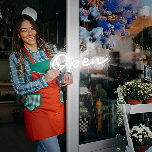 Open Signs for Business, 15"x 7.3" LED Neon Open Sign with Remote ON/OFF Switch Adjustable Brightness Open Neon Signs for Restaurant Bar Salon Stores Hotel Wall Decor Light Open Sign (White)