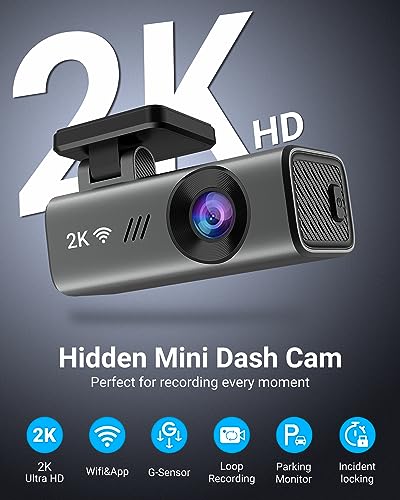 Dash Cam 2K WiFi Car Camera 1440P Dash Camera for Cars,Front Dashcam for Cars with Super Night Vision, WDR, Loop Recording, G-Sensor, 170°Wide Angle, Parking Monitor, WiFi &APP, Support 128GB Max