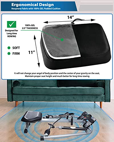 Rowing Machine Seat Cushion - 100% Gel Padded Rower Seat Cushion for Hydrow, Concept 2 Rowing Machine and Other Row Machines - Rower Accessories and Seat Pad (Black)