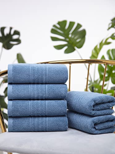 HOWOJAJU Hand Towels for Bathroom,Hotel&Fluffy&Absorbent&Soft,100% Cotton Bathroom Towel Set of 6 (Blue)