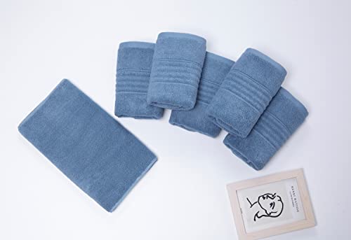 HOWOJAJU Hand Towels for Bathroom,Hotel&Fluffy&Absorbent&Soft,100% Cotton Bathroom Towel Set of 6 (Blue)
