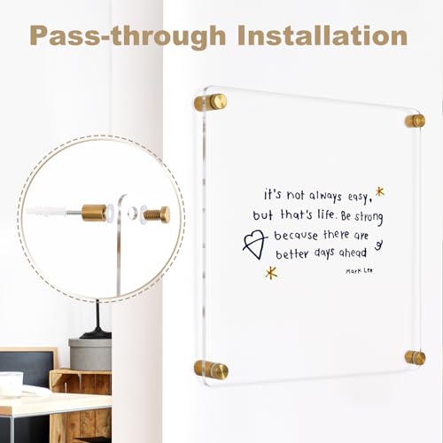 AMUSIGHT Clear Acrylic Dry Erase Board,12" X 12" Golden Non-Magnetic Acrylic White Board for Wall,Clear Erasable Acrylic Board for Office, School or Home,2 Markers