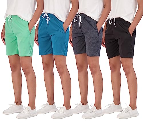 4-Pack: Womens Plus Size Bermuda Active Athletic Dry Fit Womans Shorts for Women Knee Length Summer Exercise Pull on Pockets Running Sport Short Tennis Stretch Workout Gym Casual Just My - Set 10, 1X