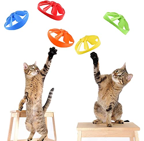 18 Pieces Cat Fetch Toy with Colorful Flying Propellers Set, Cat Playing Tracking Interactive Toys for Kitten Indoor and Outdoor Chasing Training Hunting