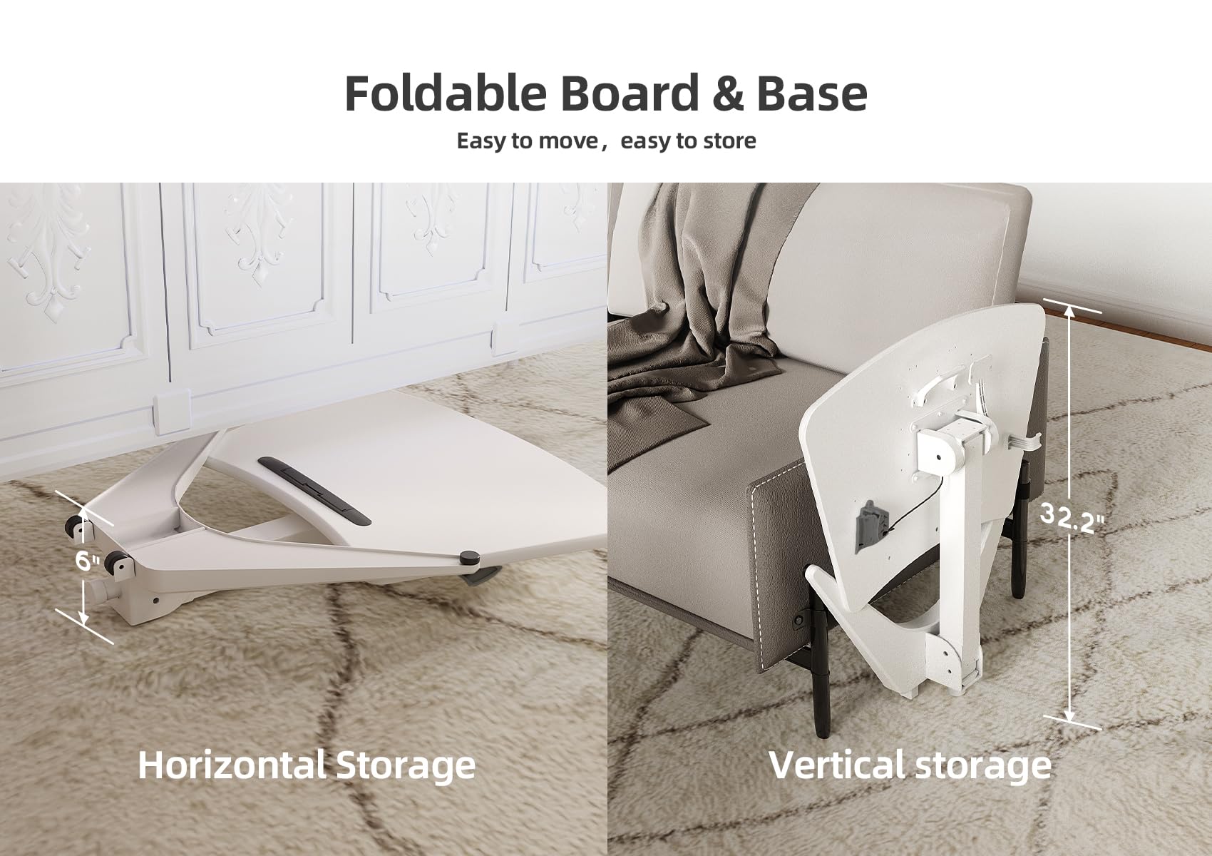 Claiks Mobile Standing Desk, Portable Rolling Standing Desk with Wheels, Pneumatic Height Adjustable Sit-Stand Desk Workstation with 90° Tiltable, Foldable Desk with Non-Slip Computer Stand, White
