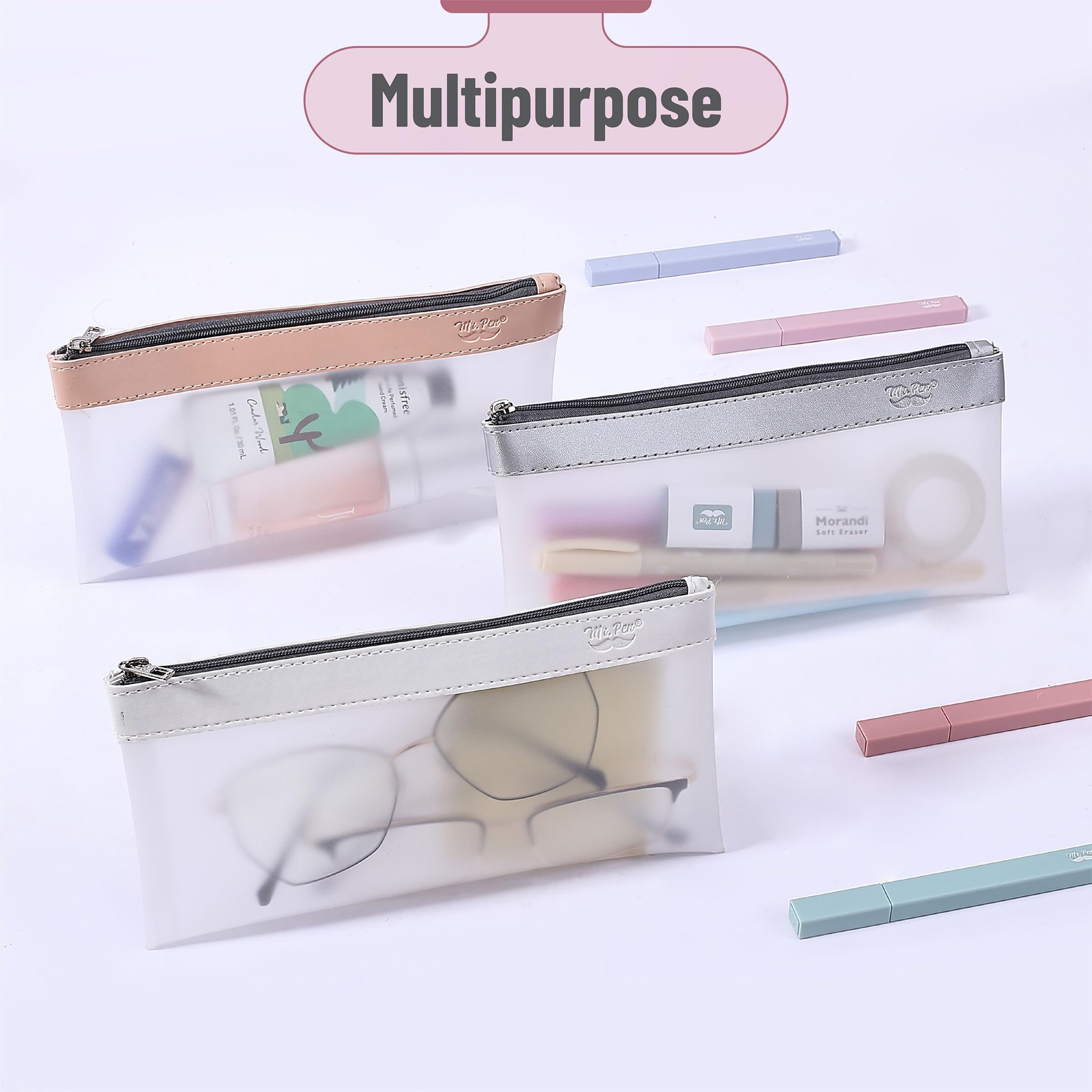 Mr. Pen- Clear Pencil Pouch, 3 Pack, Clear Pencil Case, Pencil Bags, Clear Pouch, Pencil Case for Kids Pencil Case, Clear Makeup Pouch, Kids Pencil Pouch, Pencil Cases, Clear Make Up Bag