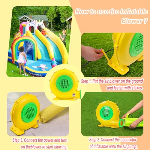 Byjoph Inflatable Blower Bounce House Air Blower, 1HP 565CFM 110V 60Hz for Commercial Inflatable Arch, Jumper, Bouncy Castle (1HP)